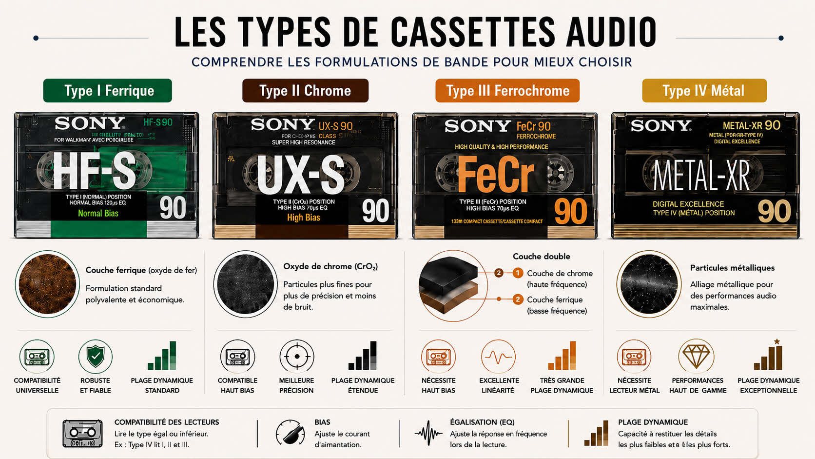 Types de cassettes audio : Type I, Type II, Type III et Type IV